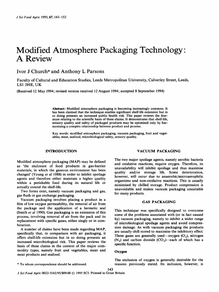 Modified Atmosphere Packaging Technology - A Review | PDF | Shelf Life ...