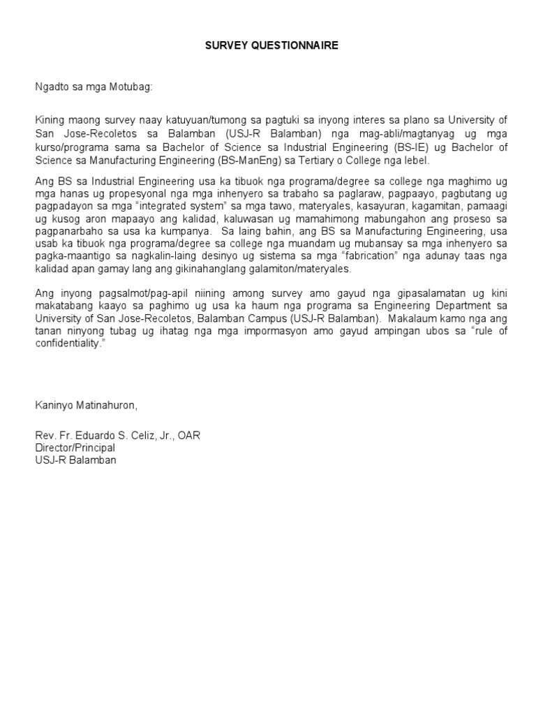 Survey Questionnaire - Cebuano Translation | PDF