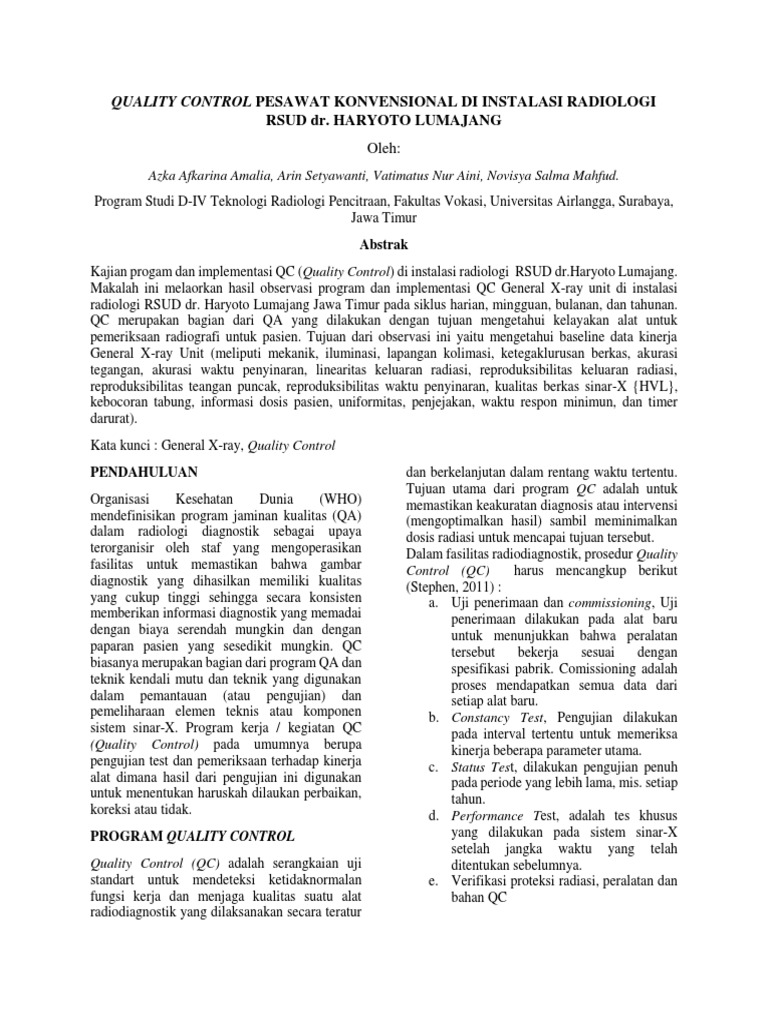 QC X-Ray di RSUD dr. Haryoto Lumajang | PDF
