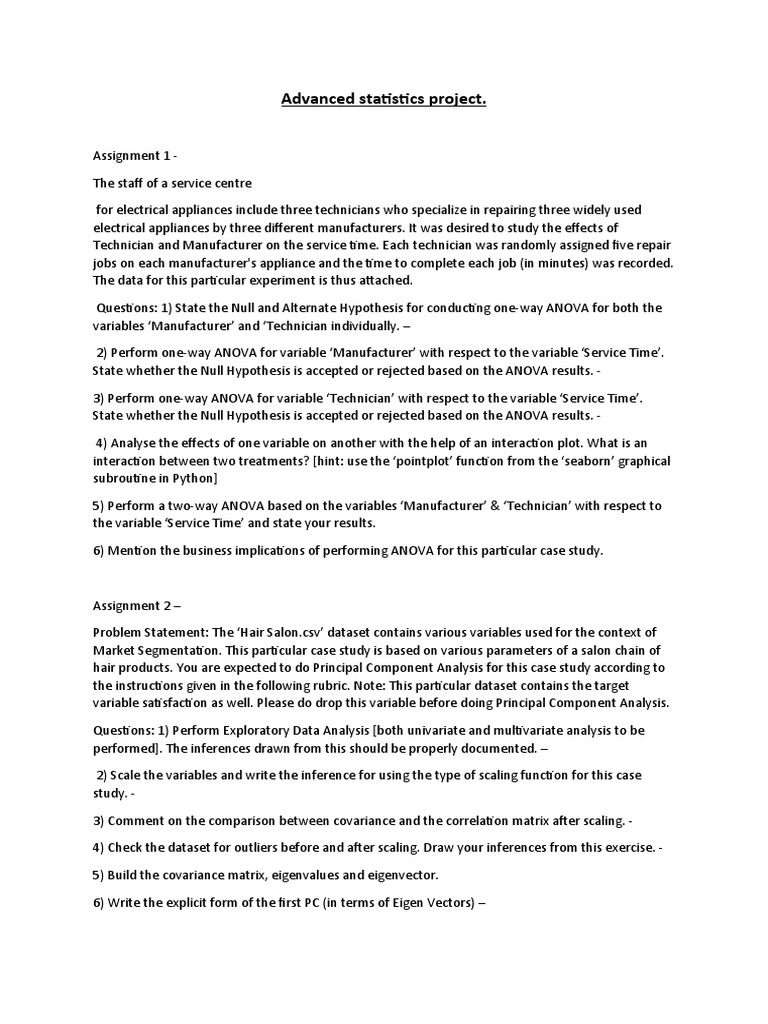 Advanced Statistics Project | PDF | Principal Component Analysis | Analysis Of Variance