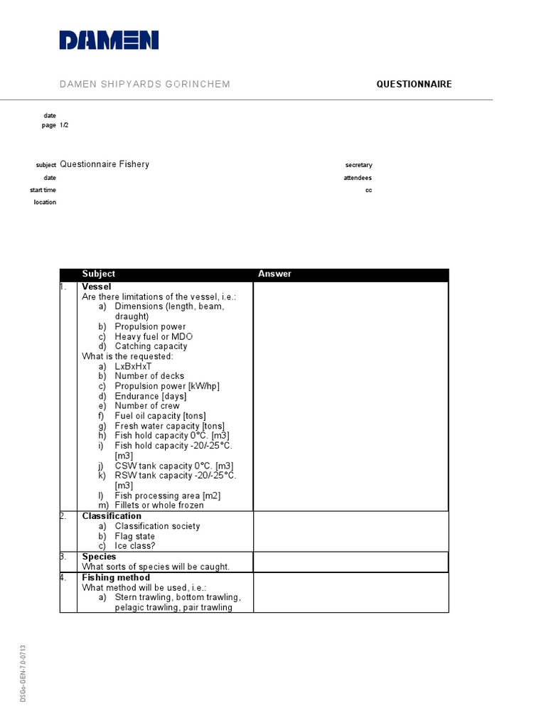 Questionnaire Fishing Vessels | PDF | Trawling | Fish
