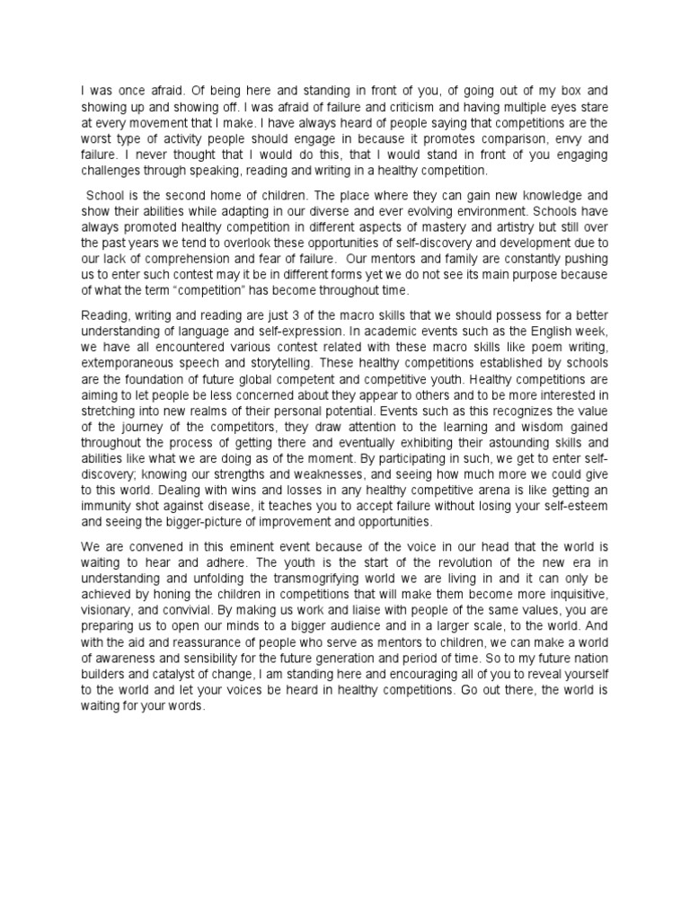 Speech Oration Piece | PDF | Competition | Mentorship