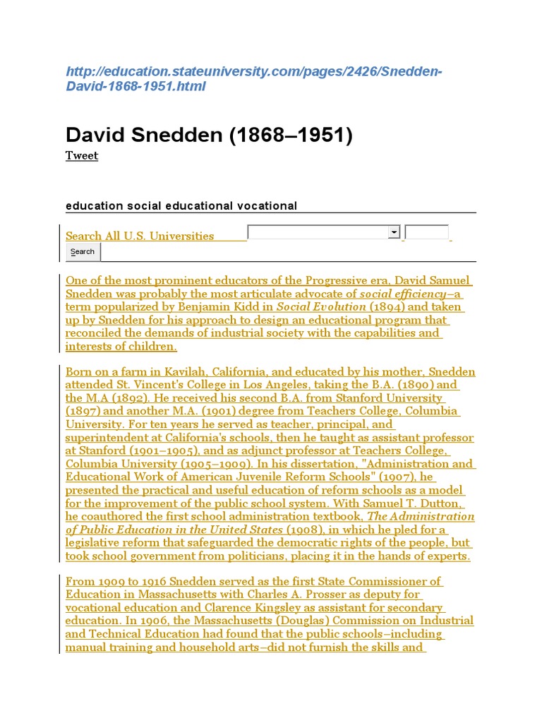 David Snedden | Download Free PDF | Vocational Education | Sociology