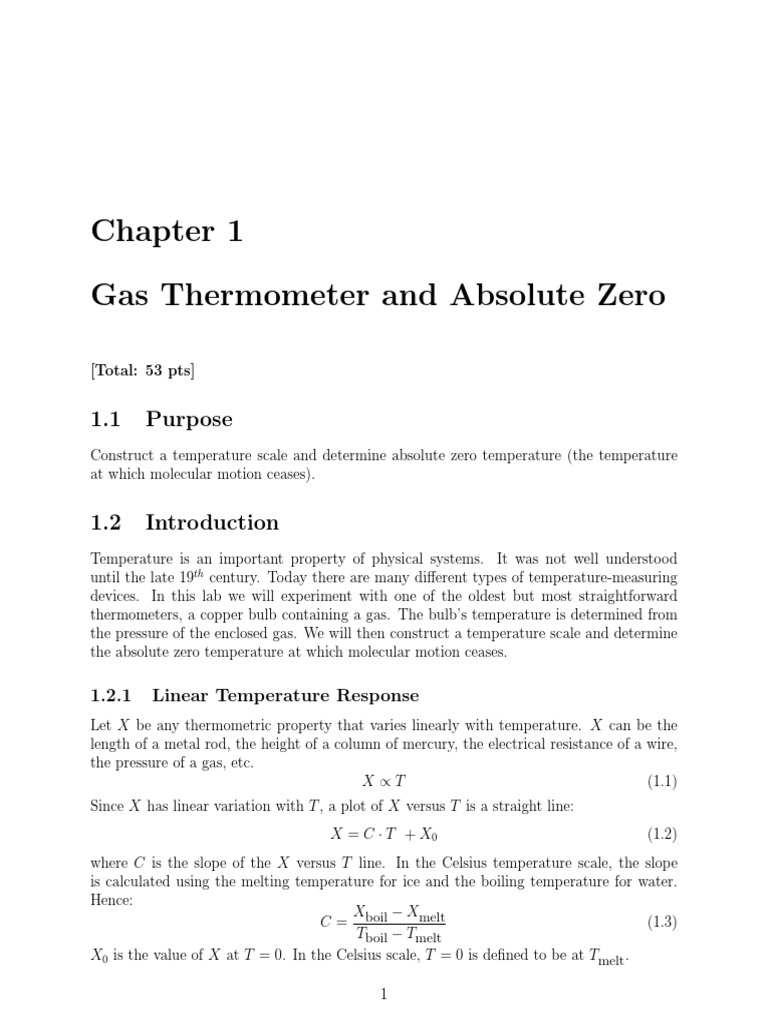 Gas Thermometer and Absolute Zero Analysis | PDF | Temperature ...
