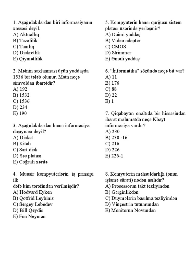 Informatika Testi Yazdigim | PDF