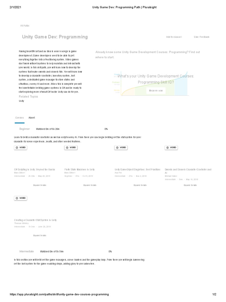 Unity Game Dev - Programming Path - Pluralsight | PDF | Leisure | Sports