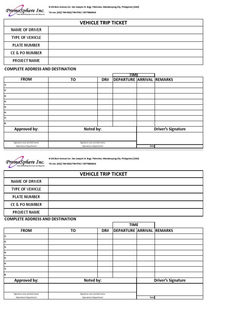 Vehicle Trip Ticket: Name of Driver Type of Vehicle | Download Free PDF ...