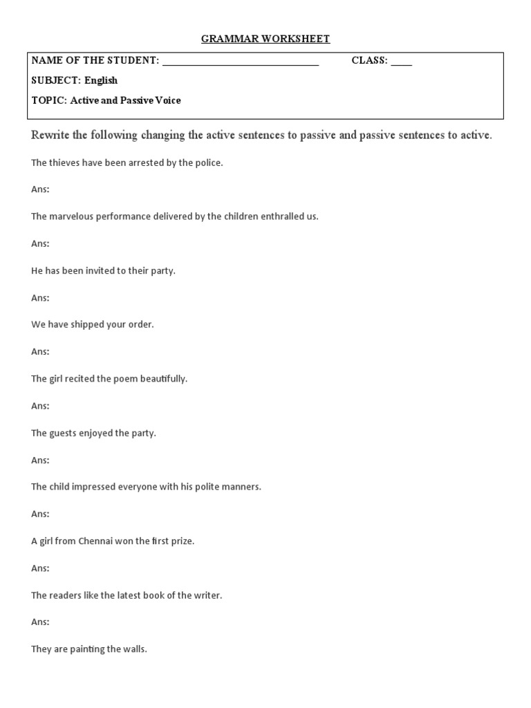 Active and Passive Voice Worksheet | PDF
