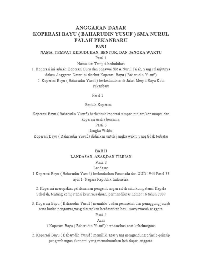 AD-ART-Koperasi Sekolah SMA | PDF