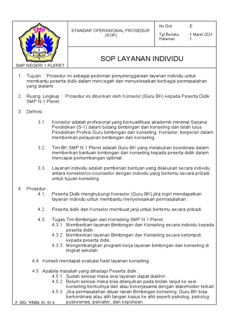 SOP Layanan Individu Konseling BK SMP | PDF