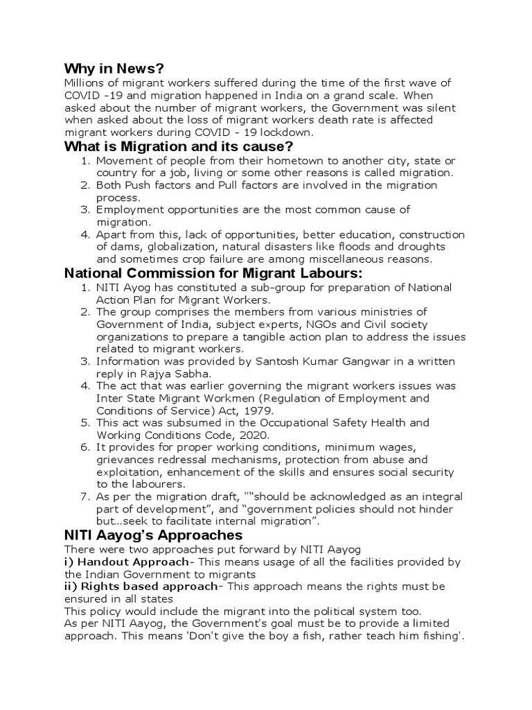 An Analysis of the Causes and Impacts of Migration in India and the Government's Efforts to ...