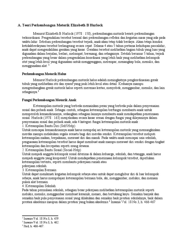 Teori Perkembangan Motorik Elizabeth B Hurlock | PDF