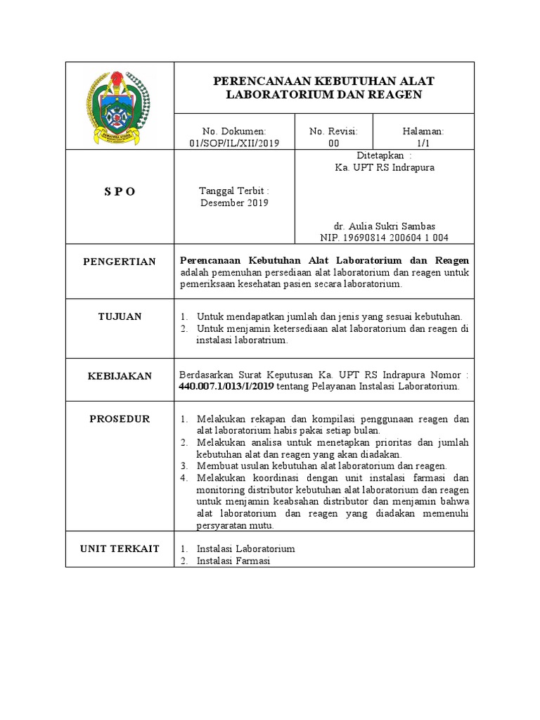 SOP Kebutuhan Alat Laboratorium | PDF | Sains & Matematika