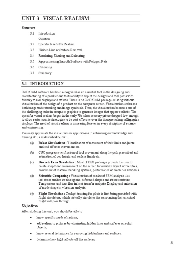 Unit 3 Visual Realism: Objectives | PDF | 3 D Computer Graphics ...