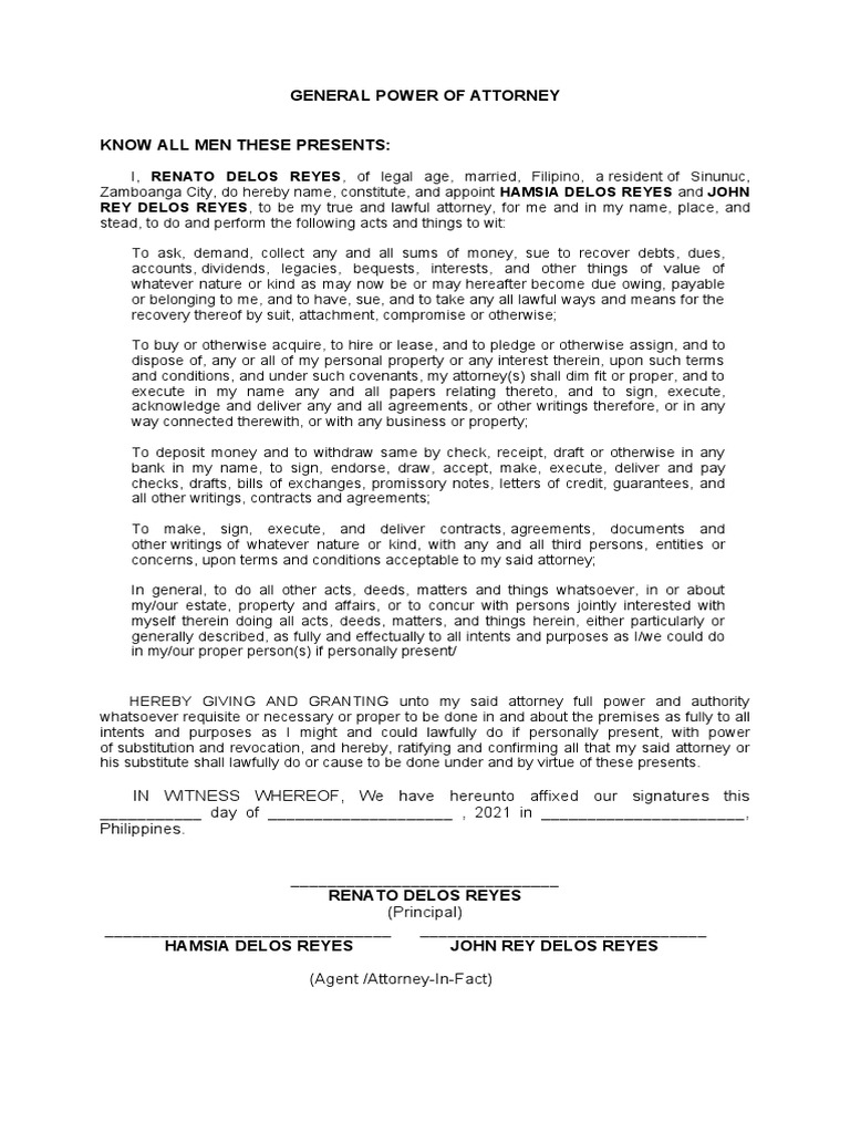 General Power of Attorney | PDF | Money | Negotiable Instrument