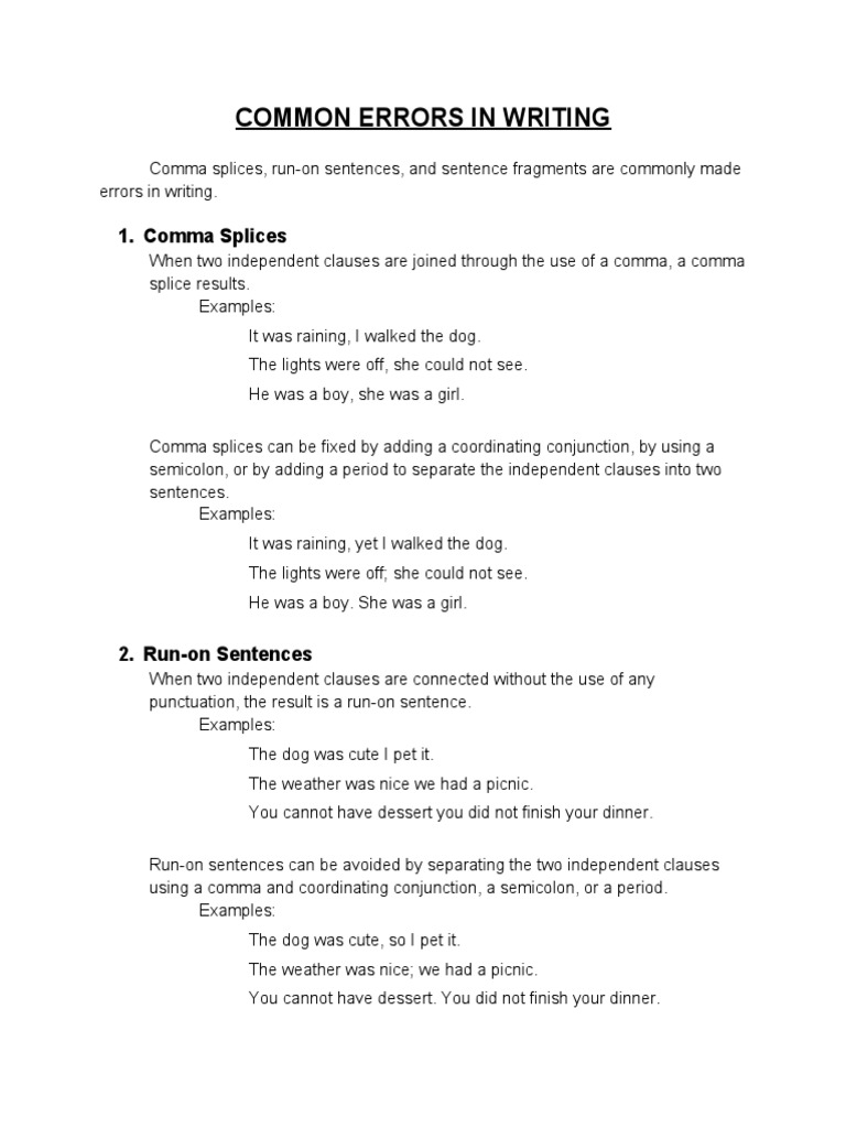 Common Errors in Writing | PDF | English Grammar | Linguistics