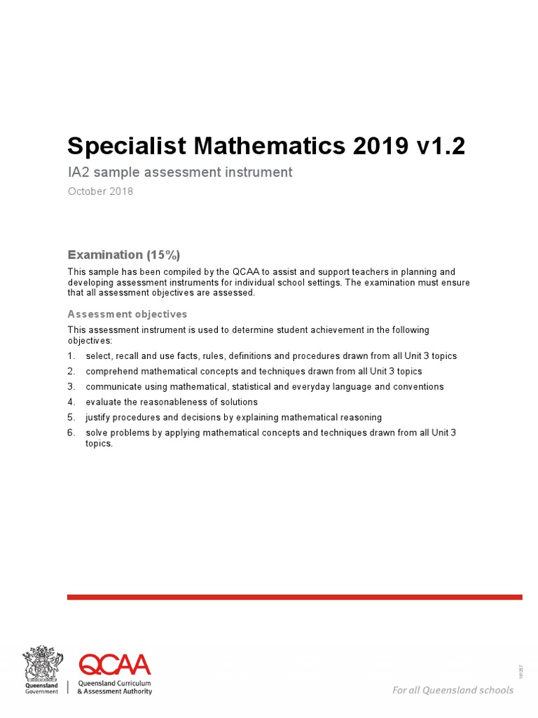 Specialist Mathematics 2019 v1.2: IA2 Sample Assessment Instrument ...