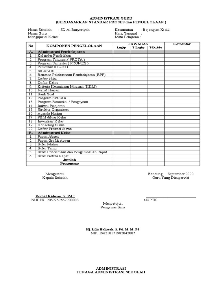 Format Administrasi Guru & Tas | PDF