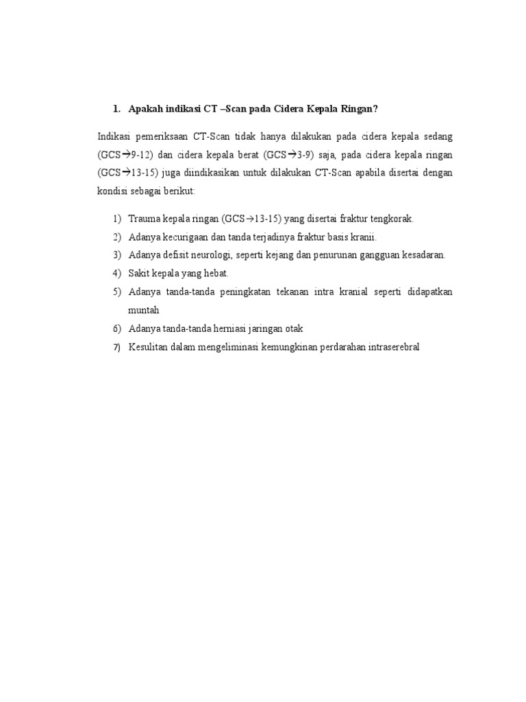 Indikasi CT-Scan pada Cidera Kepala Ringan | PDF