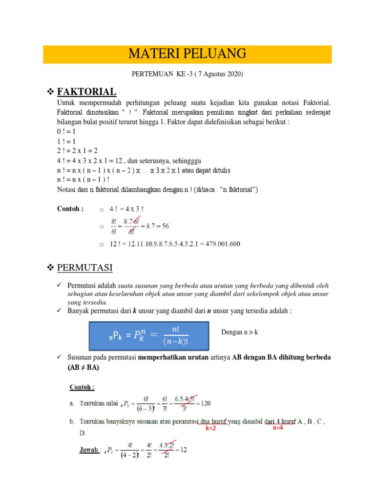 MATERI PELUANG (Faktorial, Permutasi, Kombinasi) | PDF