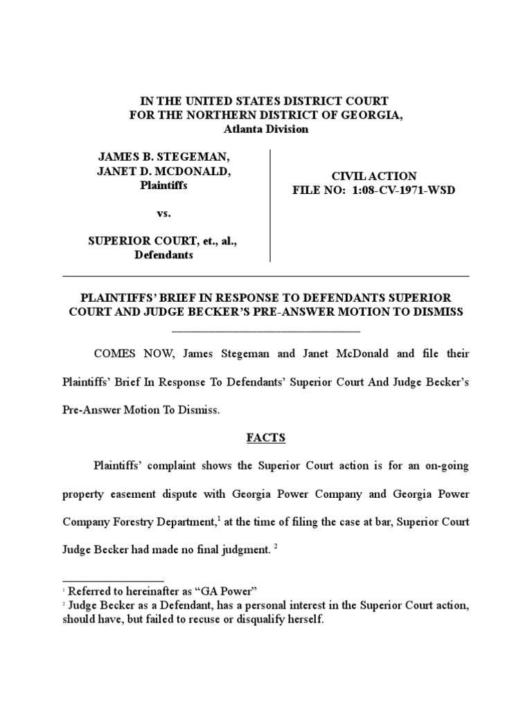 Response To Superior Court and Judge Becker's Motion To Dismiss | PDF ...