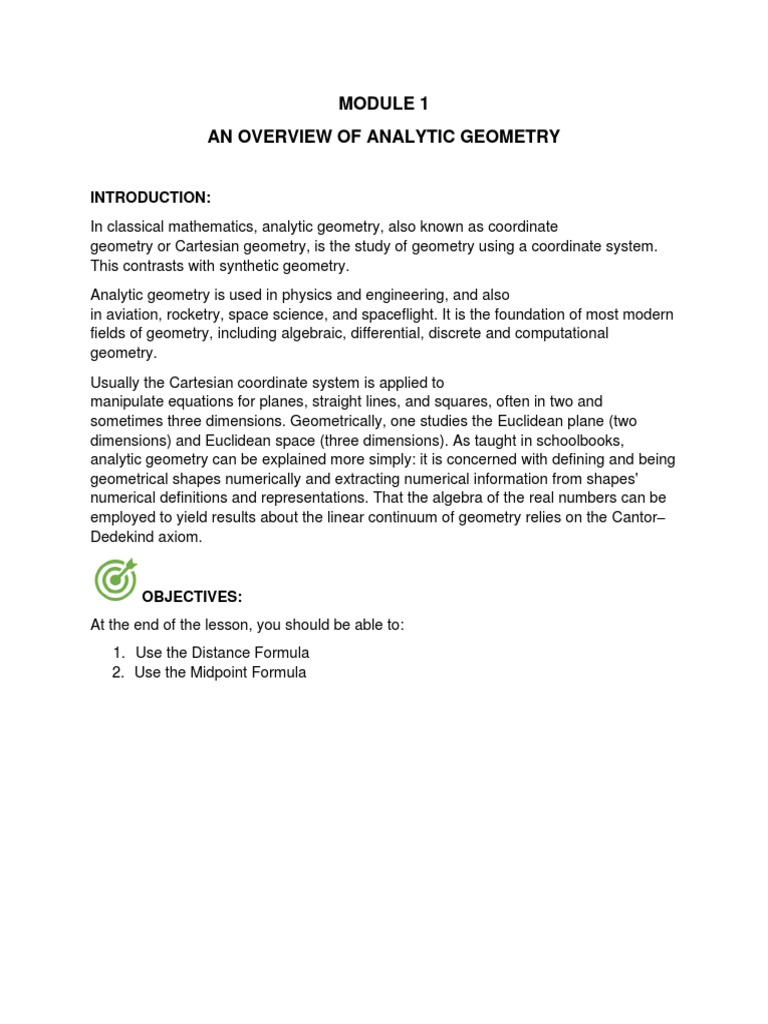 MODULE 1 Analytic Geometry | PDF | Analytic Geometry | Line (Geometry)