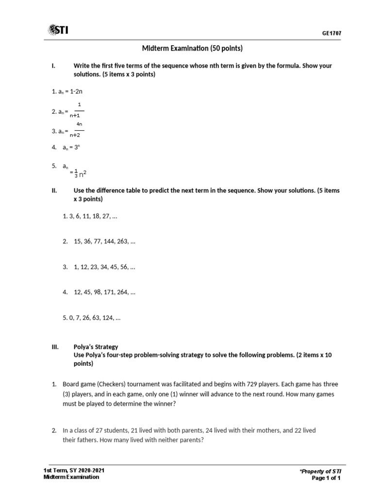 Midterm Examination (50 Points) | PDF