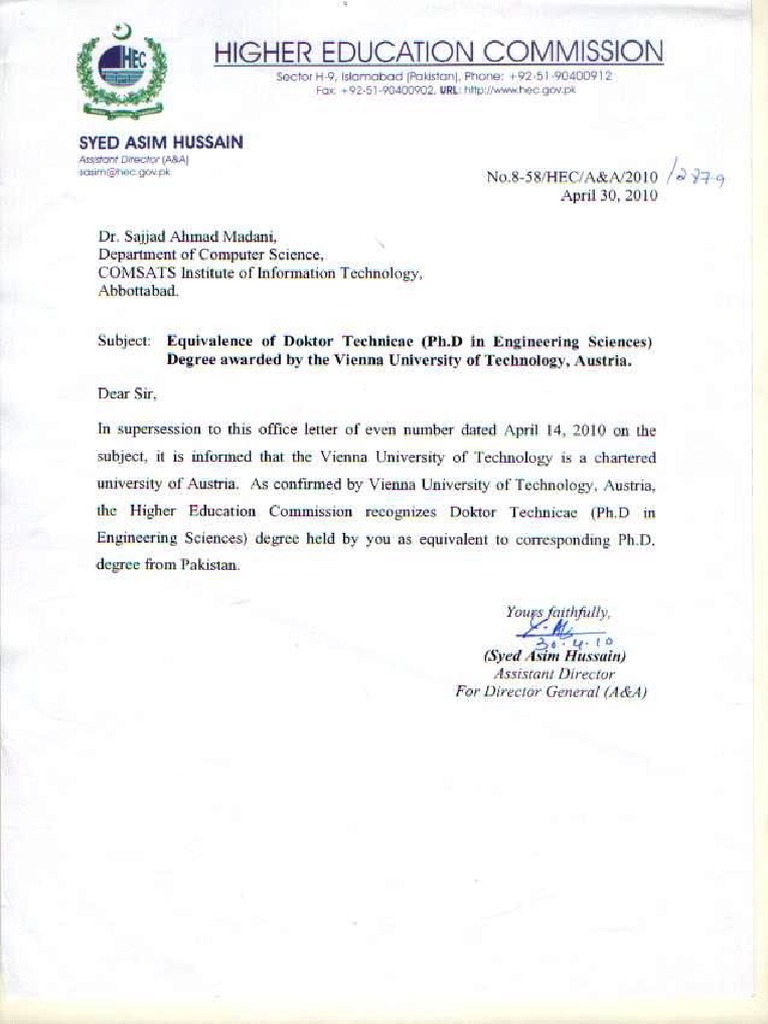 HEC - PHD Degree Equivalence | PDF