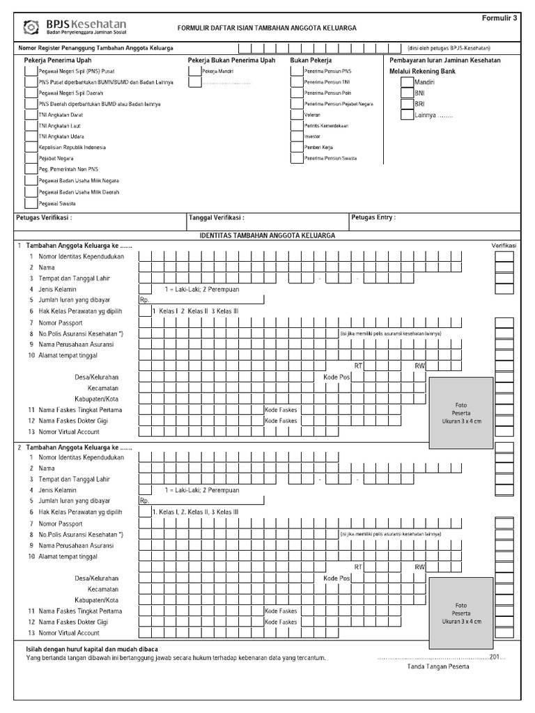 Form 03 BPJS Kesehatan - Daftar Isian Tambahan Keluarga (F3) | PDF