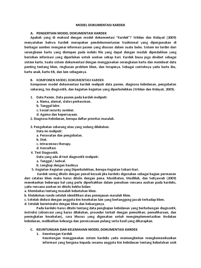 Model Dokumentasi Kardek | PDF