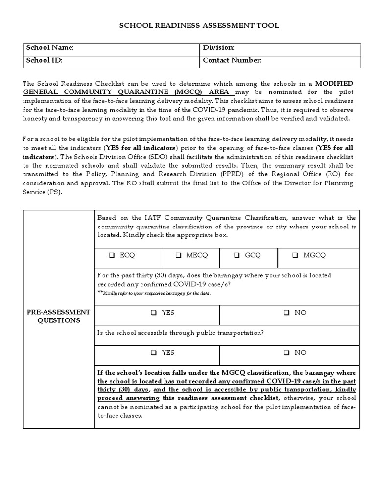 Final School Readiness Checklist 022621 | PDF | Personal Protective ...
