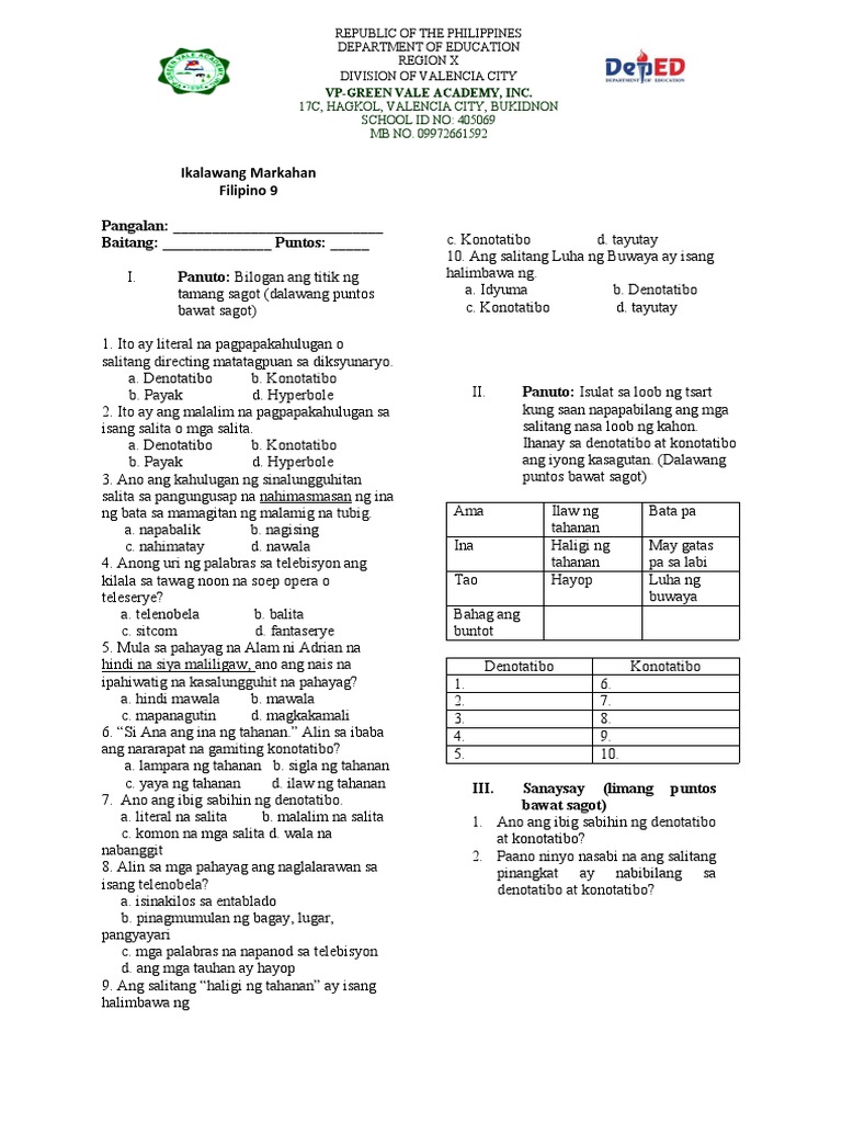 Exam9 Filipino | PDF