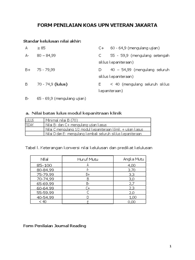Form Nilai Koas PJJ | PDF