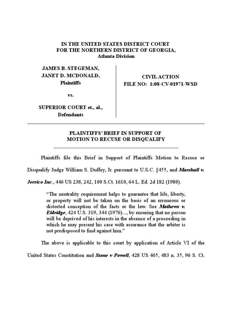 Brief in Support of Motion To Recuse | PDF | Judicial Disqualification ...