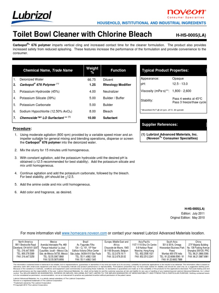 H-HS-0005 LA Toilet Bowl Cleaner With Bleach | Download Free PDF ...