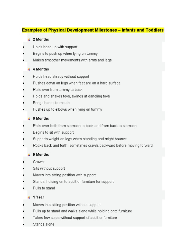 Examples of Physical Development Milestones | PDF | Infants | Perception