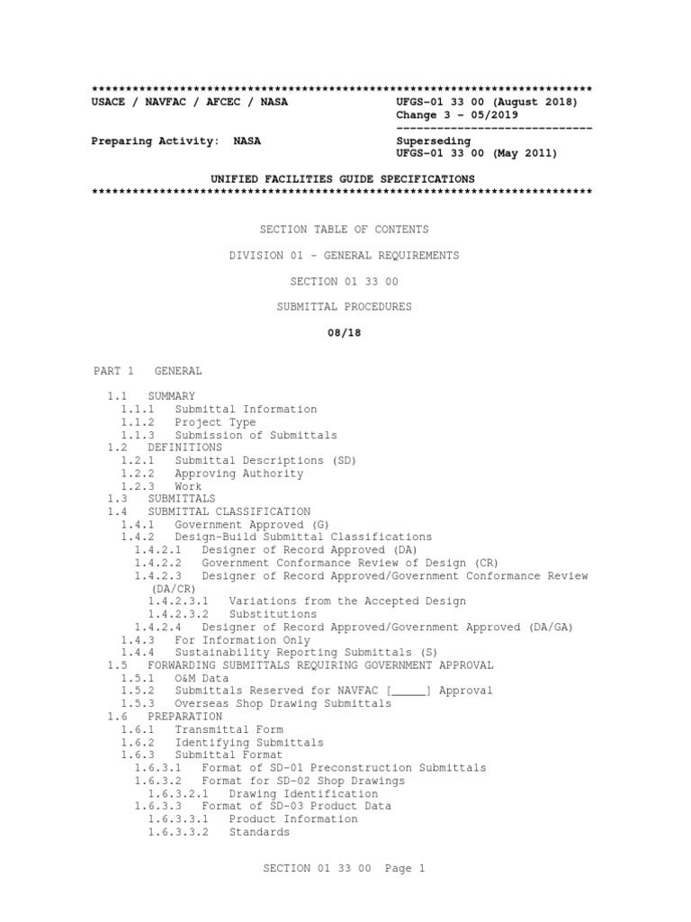 Ufgs 01 33 00 Submittal Procedures | PDF | Specification (Technical ...