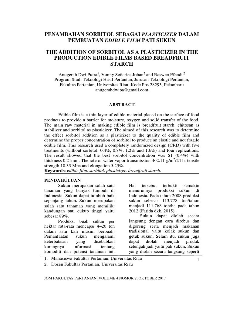Penambahan Sorbitol Sebagai Plasticizer | PDF