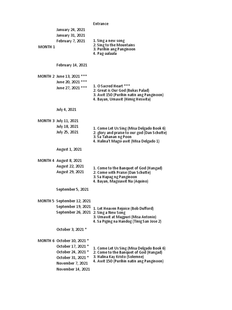 Liturgical Song Lineup For Year 2021 Ordinary Sunday | PDF | Rituals ...