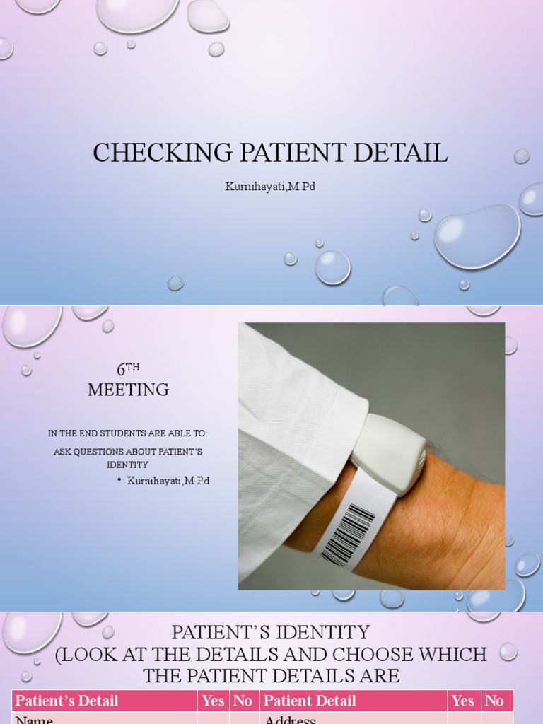 Checking Patient Identitypptx | PDF | Mucus | Diseases And Disorders