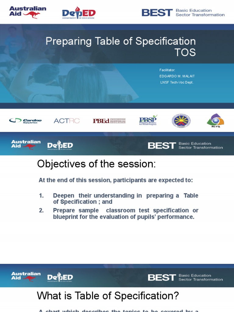 Preparing Table of Specification TOS | PDF | Educational Assessment ...
