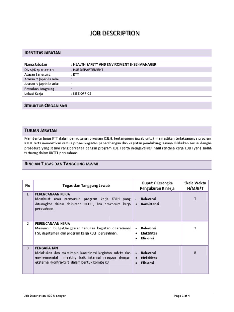 JobDesc HSE Manager | PDF