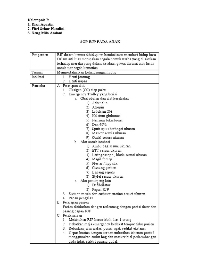 SOP RJP PADA ANAK KLMPK 7 | PDF | Kesehatan Holistik | Sains & Matematika