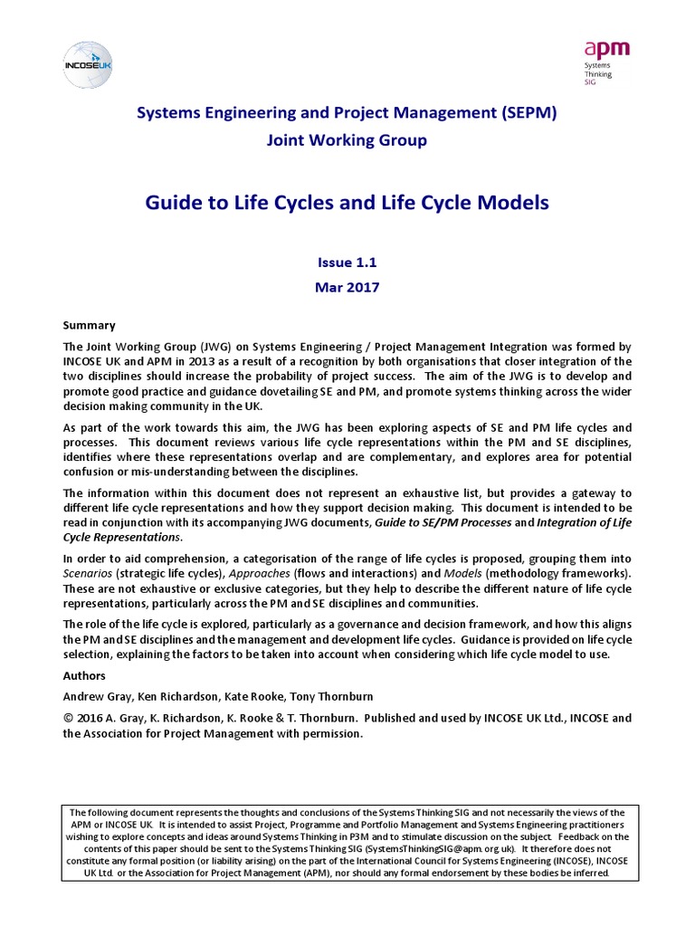 Guide To Life Cycles and Life Cycle Models: Systems Engineering and Project Management (SEPM ...