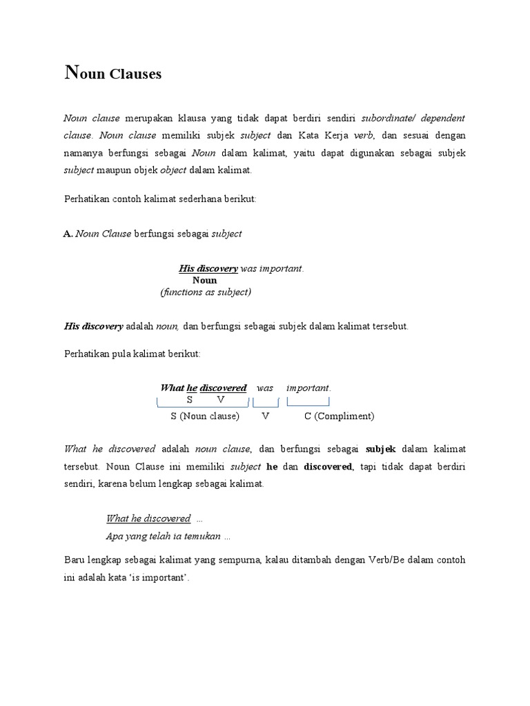 Noun Clause Summary | PDF