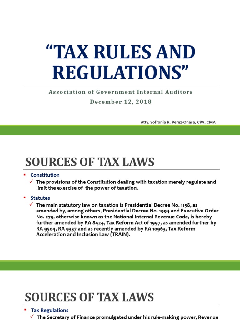 Part 1 - Tax Rules & Regulations | PDF | Withholding Tax | Taxation In ...