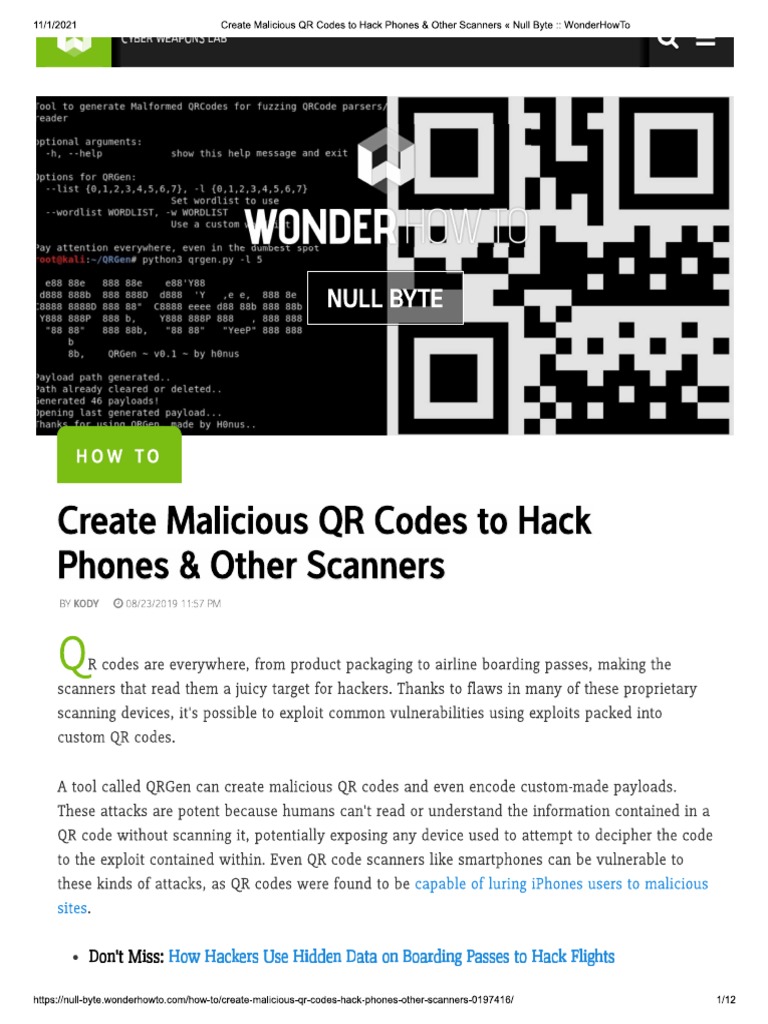 Create Malicious QR Codes To Hack Phones & Other Scanners | PDF