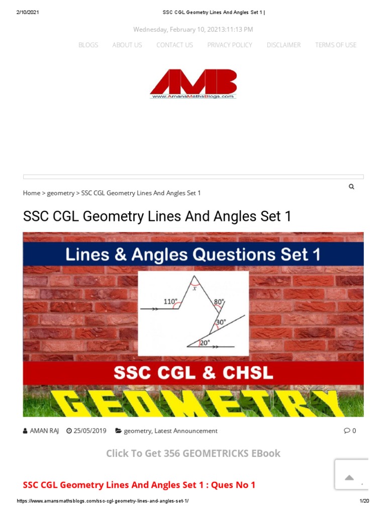 SSC CGL Geometry Lines and Angles Set 1 | PDF | Science & Mathematics ...