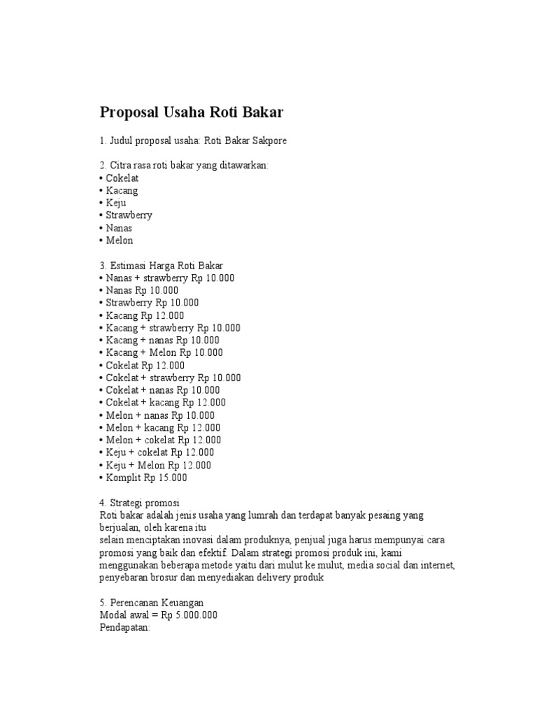 Proposal Usaha Roti Bakar | PDF
