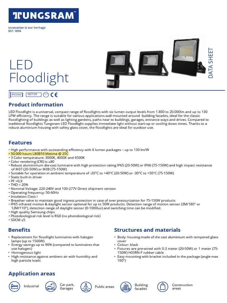Tungsram LED Floodlight Range Data Sheet EN | PDF | Lighting ...